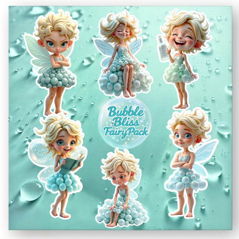 Bubble Bliss Fairy Pack – 12 Magical PNG Stickers | Whimsical Digital ...