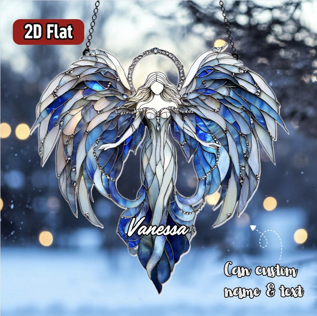 Handmade Angel Suncatcher, Blue Faux Stained Glass Window Hanging ...