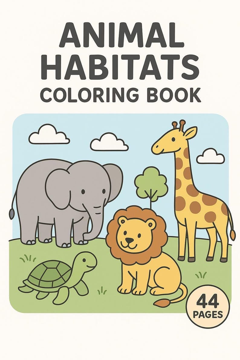 Animal Habitats Coloring Book: 44 Printable Nature Scenes (PDF Download ...