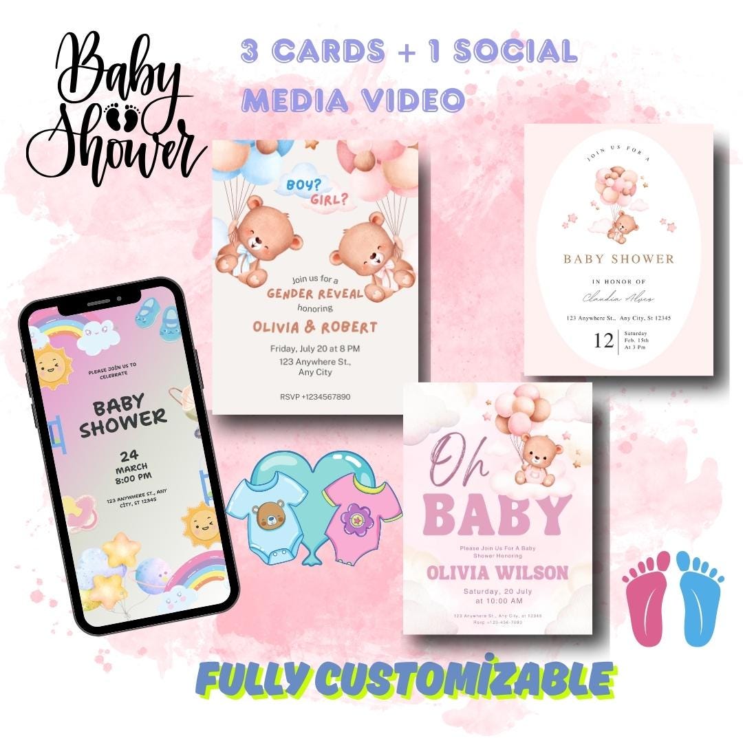 Custom Baby Shower Invitation Set: Digital Cards + Video Invite - Etsy