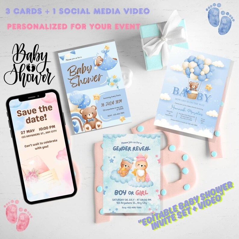 Custom Baby Shower Invitation Set: Digital Cards + Video Invite - Etsy