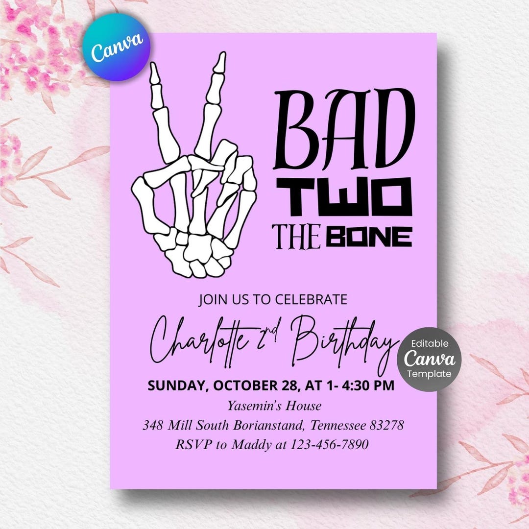 Bad TWO the Bone Birthday Invitation: Rock N Roll Theme (digital ...