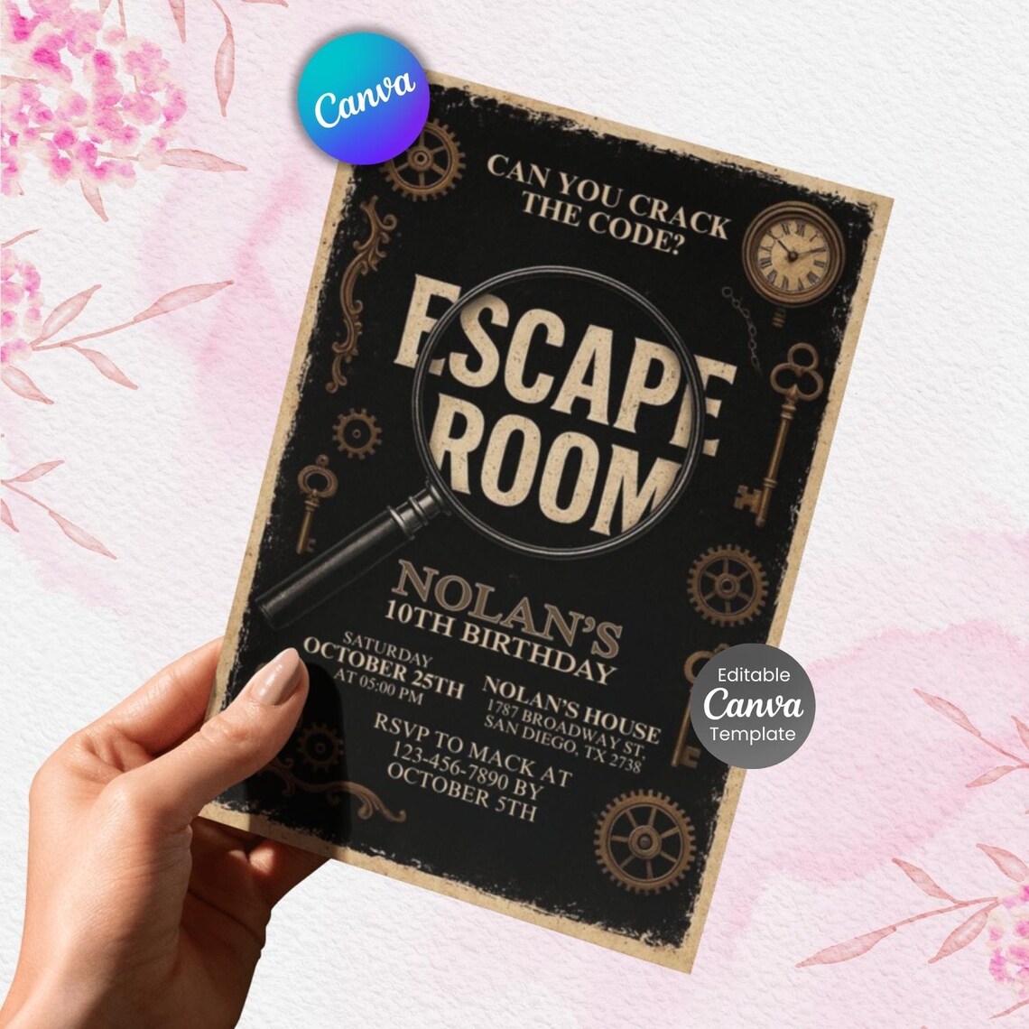 Editable Escape Room Birthday Invitation, Mystery Theme (digital ...