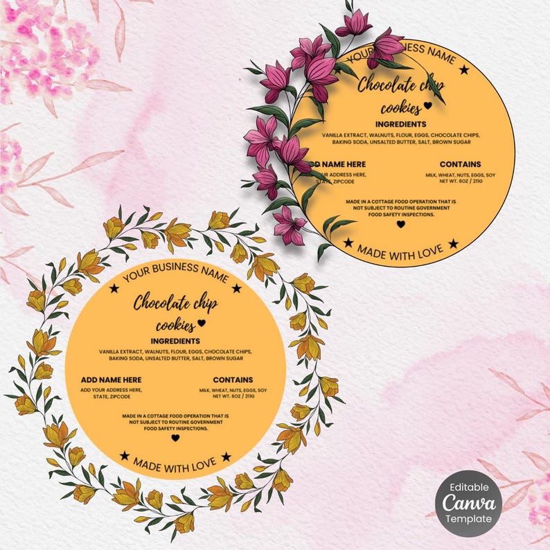Editable Cottage Food Label Template: DIY Bakery Stickers (digital ...