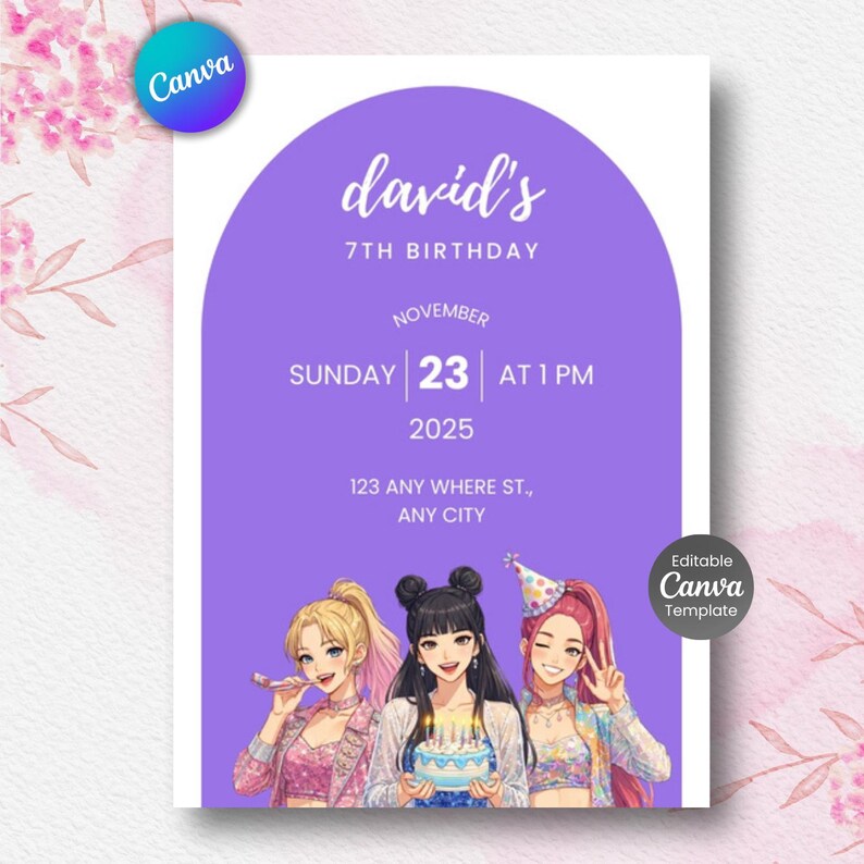 KPOP Birthday Invitation | Editable Pink Pastel Canva Template (digital ...