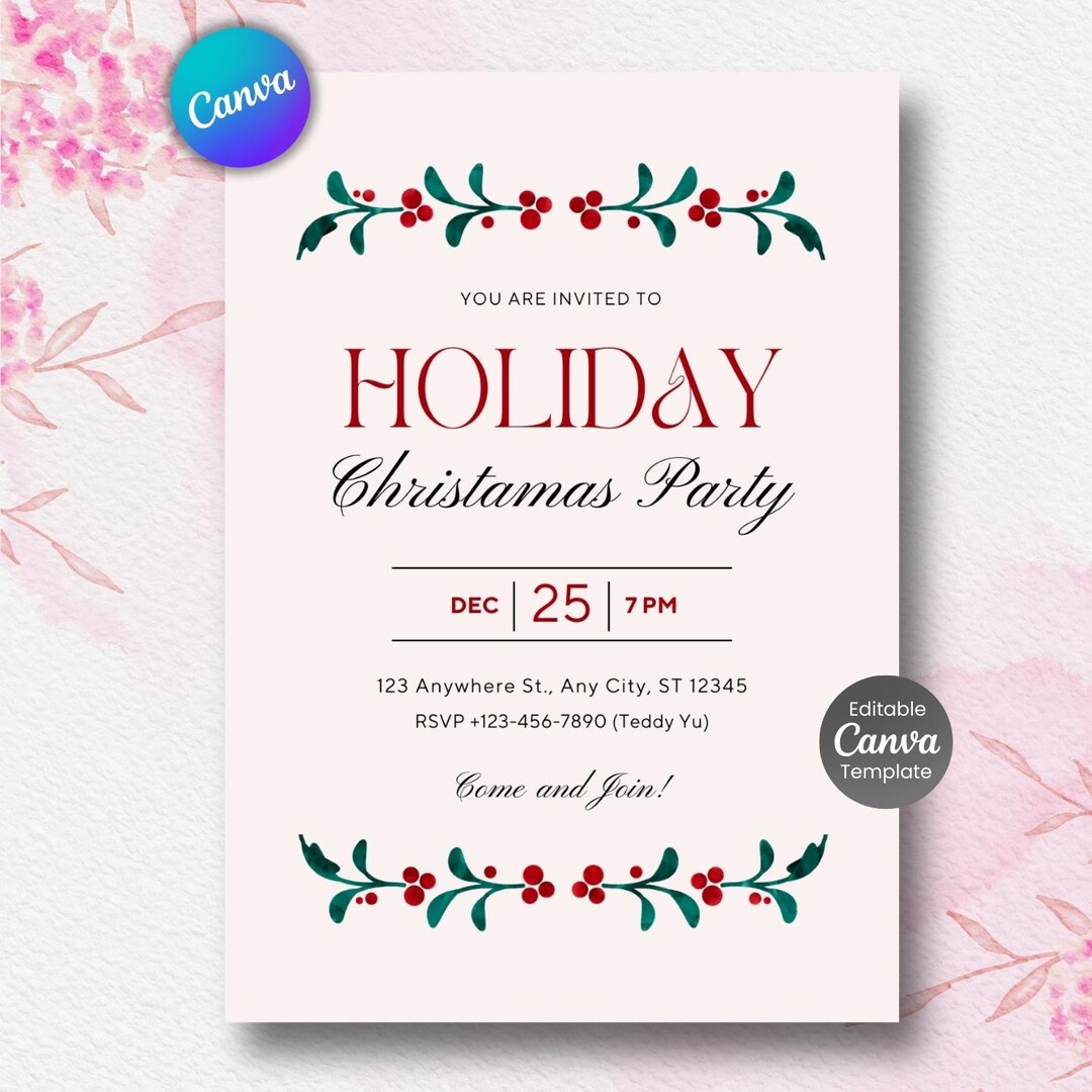 Editable Christmas Party Invitation Template: Festive Holiday Invite ...