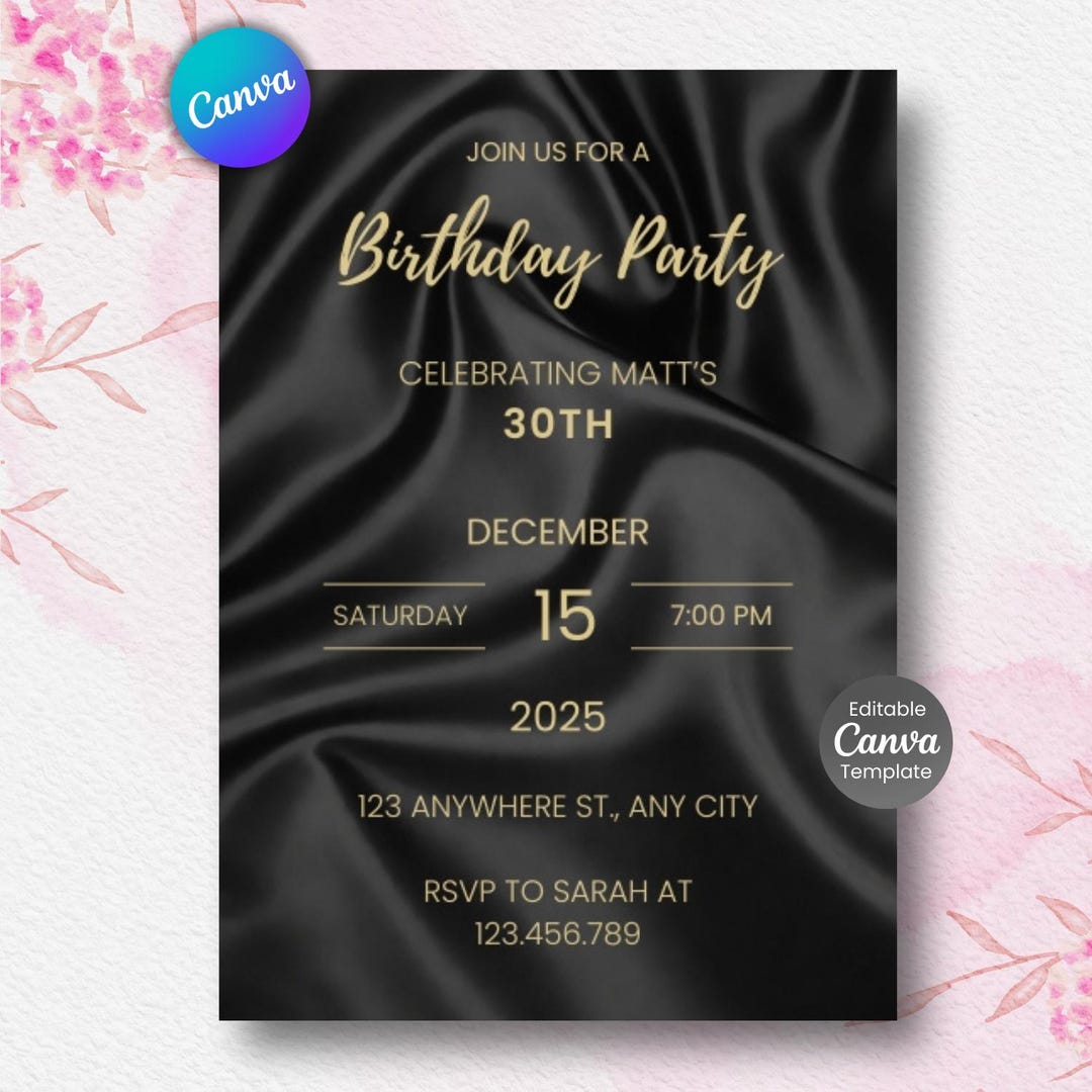 Let’s Party Birthday Invitation | Black & Gold Birthday Invite ...