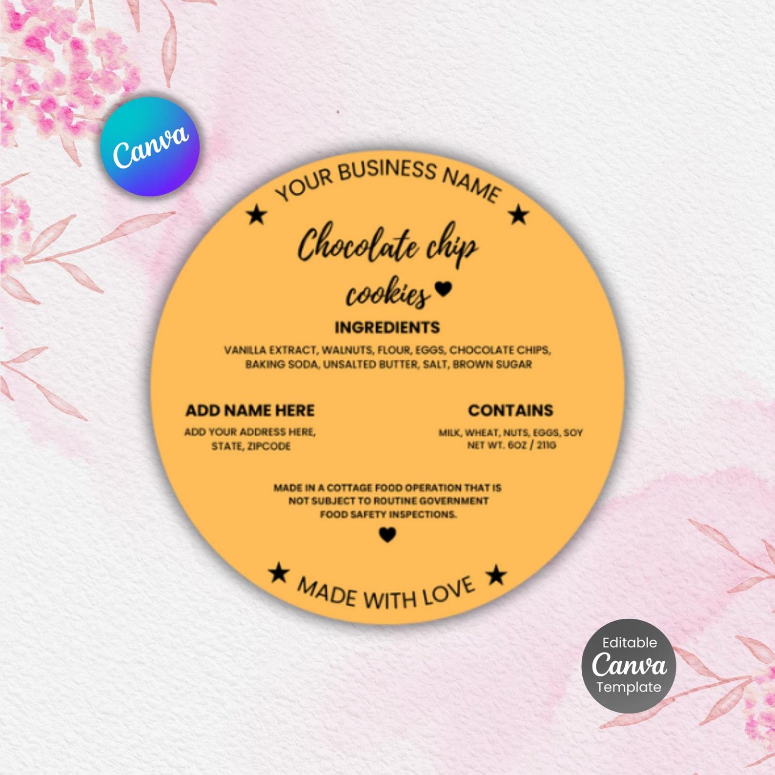 Editable Cottage Food Label Template: DIY Bakery Stickers (digital ...