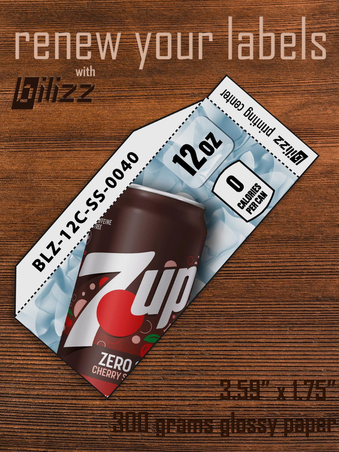 7UP Zero Cherry Soda Vending Machine Label: Glossy Replacement (3.59" × ...