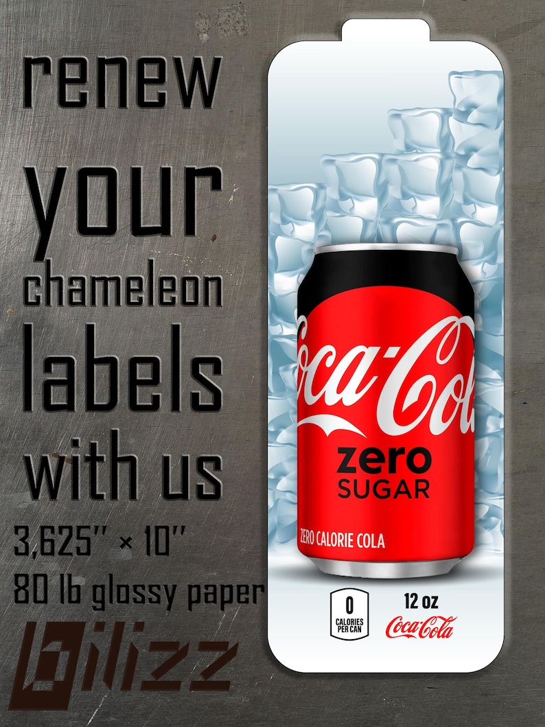 Coca-cola Zero Sugar Label – 3.625" × 10" Chameleon Replacement ...