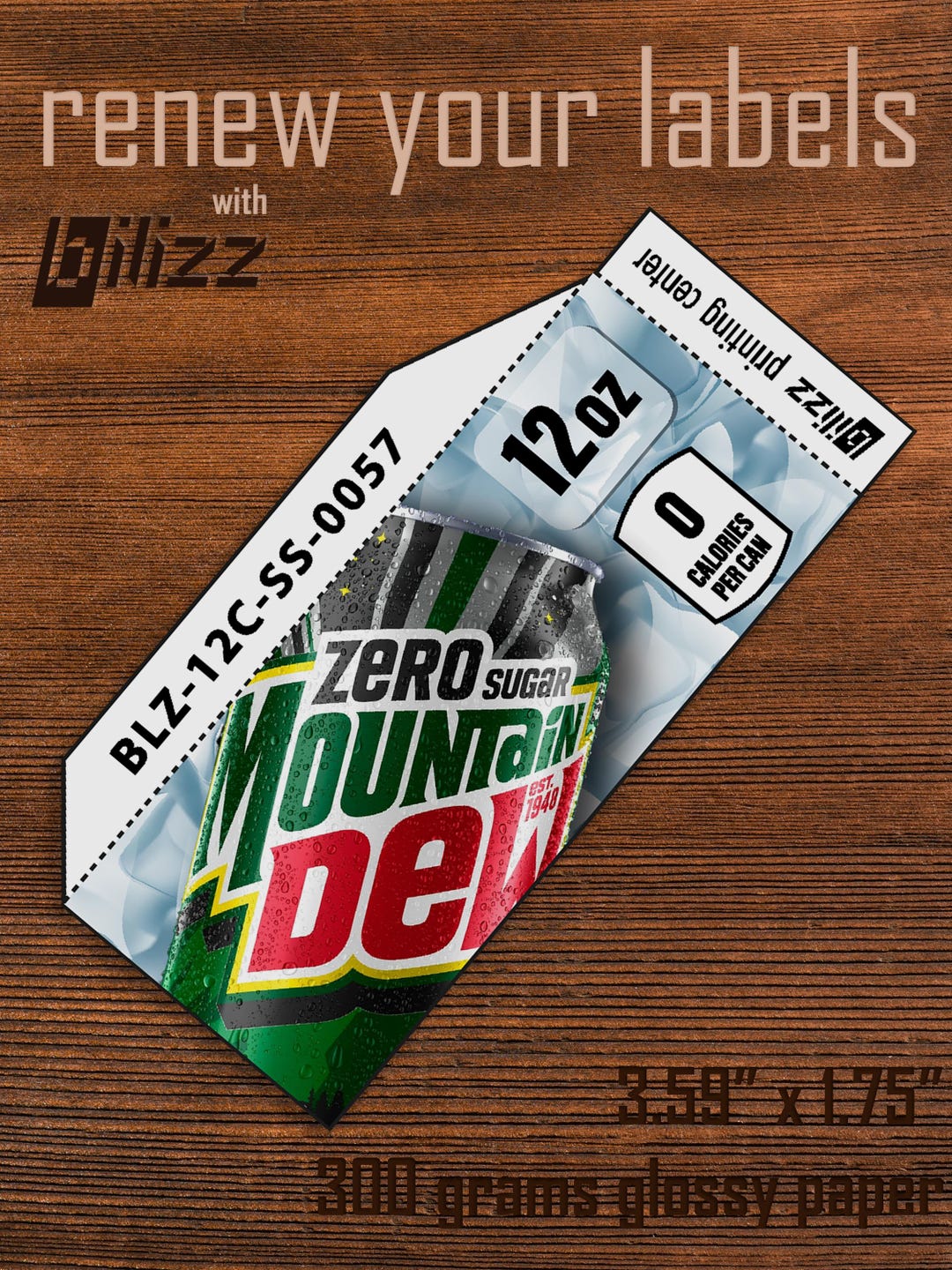 Mountain Dew Zero Sugar 12oz Vending Machine Label – Size 3.59" X 1.75 ...