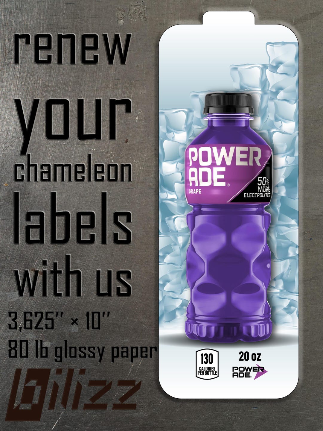 Powerade Grape Label (20 Oz Bottle) – 3.625" × 10" Chameleon ...