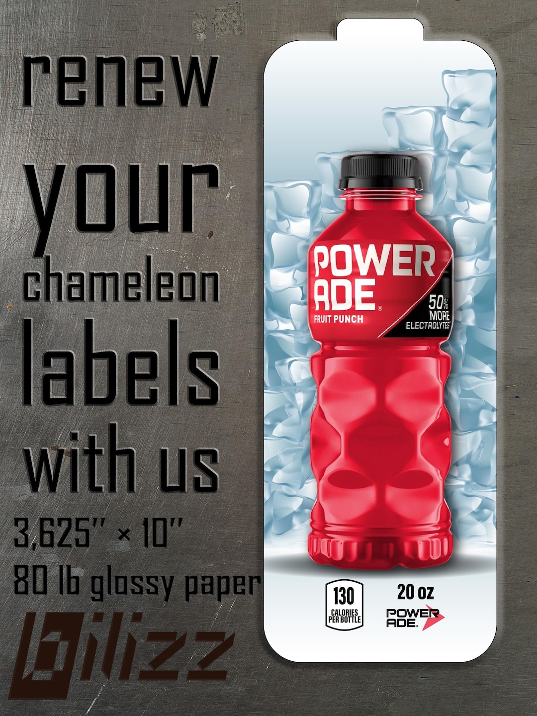 Powerade Fruit Punch Label: Chameleon Vending Display Replacement (3. ...