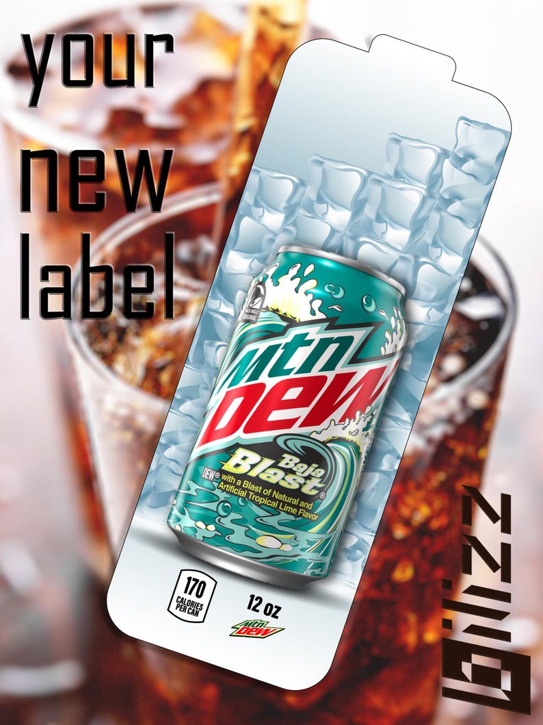 Mountain Dew Baja Blast Label: Chameleon Logo Glossy Print (3.625" × 10 ...