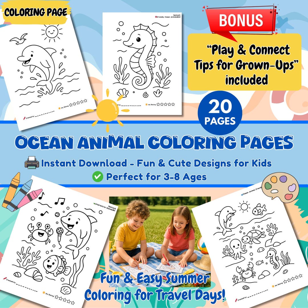 Ocean Animal Coloring Pages for Kids | 20 Printable Sea Life Activity ...