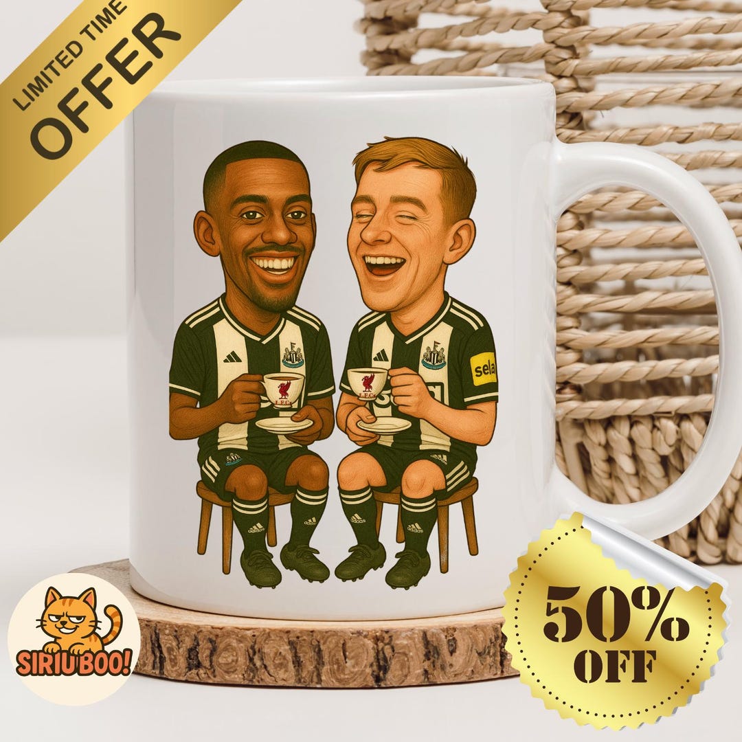 Newcastle United Mug Funny Cartoon Isak X Gordon Football Fan Gift ...