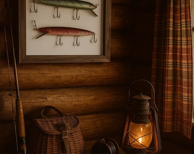 Vintage Fishing Lure Shadow Box Display Handmade Rustic Home Wall Decor ...