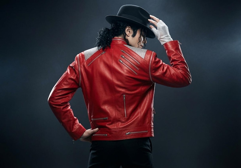 Men's Red Leather Michael Jackson Inspired Jacket | Vintage 80s Biker ...