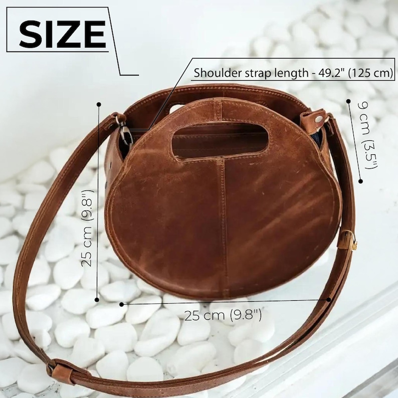 Leather Round Handbag, Round Shoulder Bag for Women, Circle Leather Bag ...