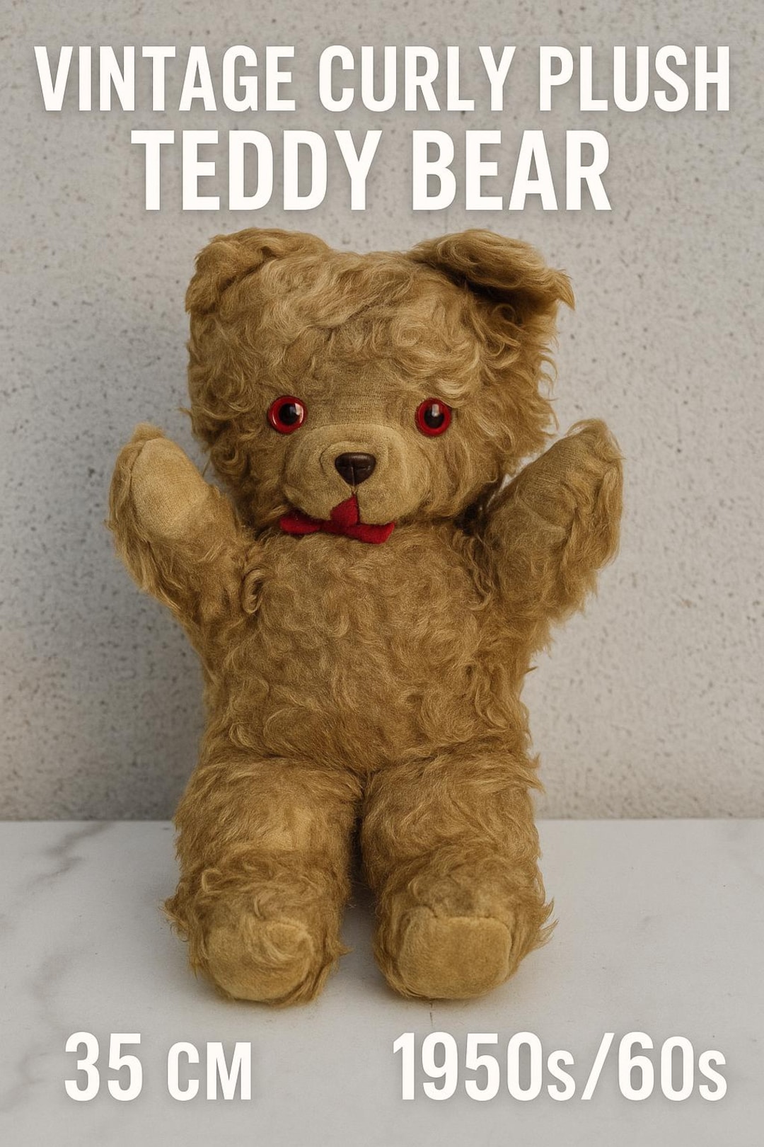 Vintage Curly Plush Teddy Bear – 35 Cm – Red Eyes – 1950s/60s Eastern ...