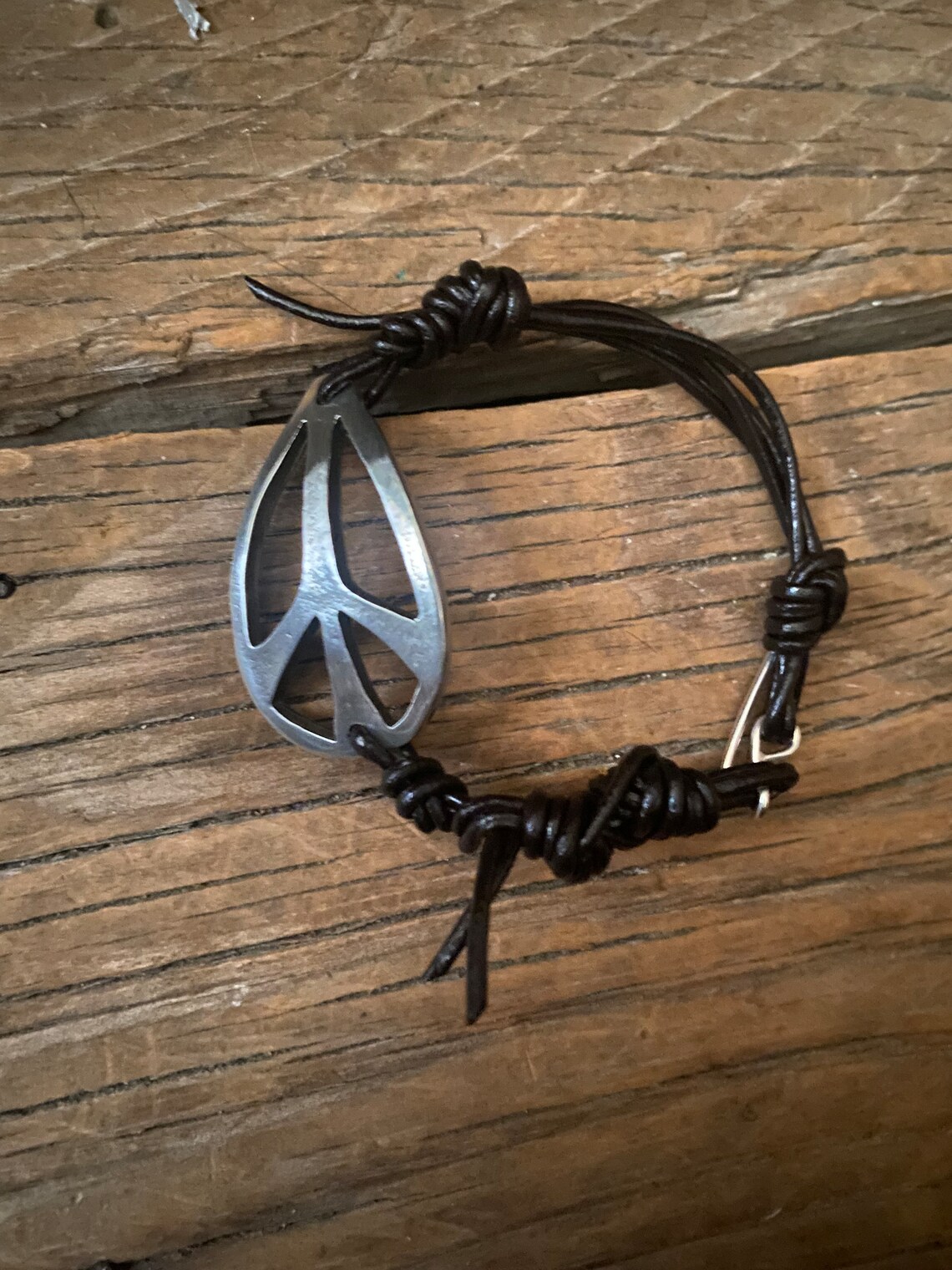 Peace Sign on Leather Cuff Bracelet With Gift Box - Etsy