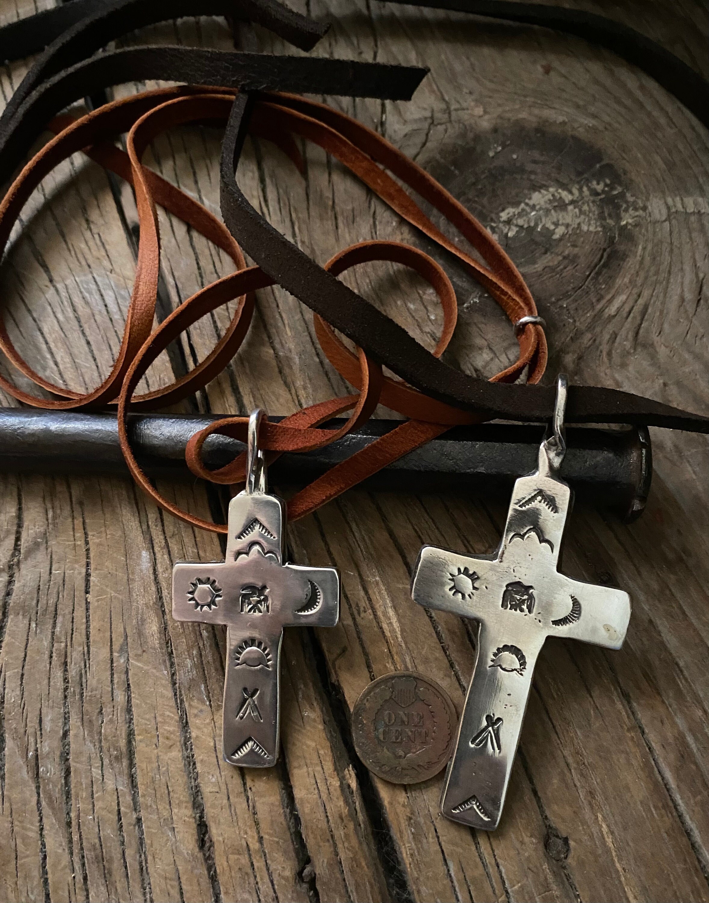 Hand Forged Cross * Reversible * Natural Old Turquoise Sundance Artist ...