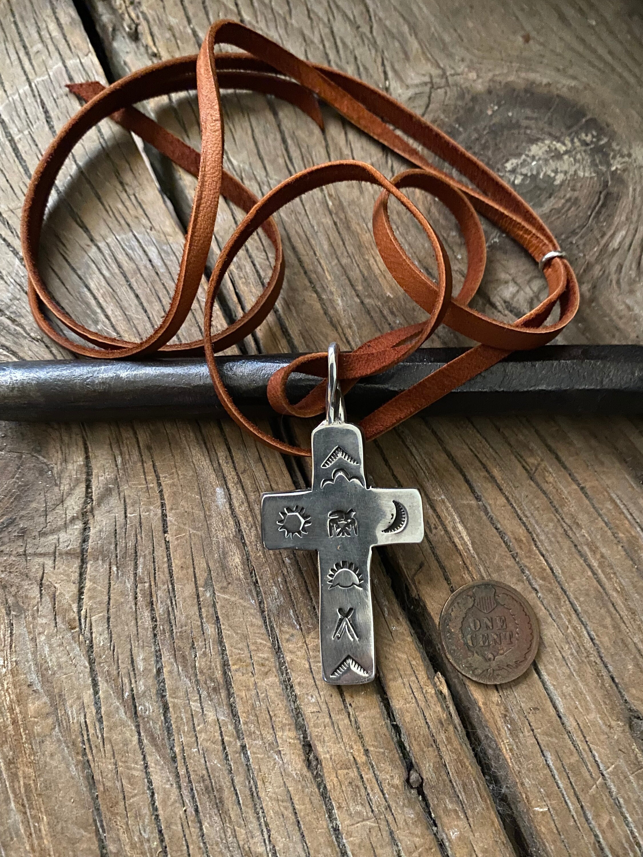 Hand Forged Cross * Reversible * Natural Old Turquoise Sundance Artist ...