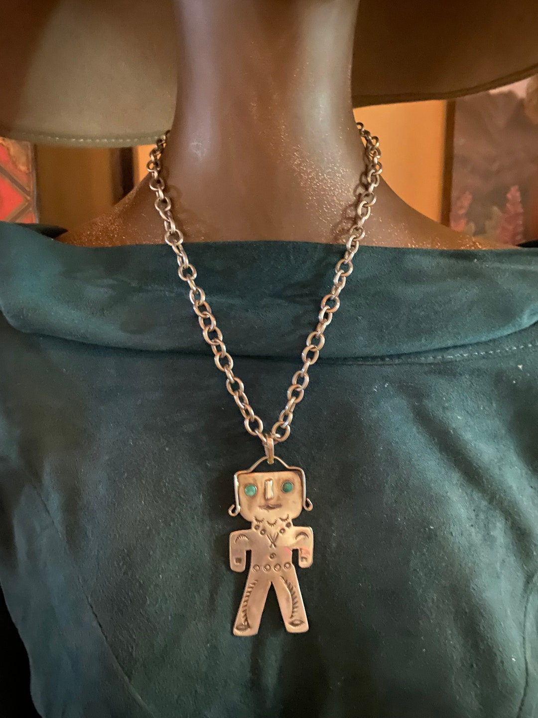 Indian Man Pendant W Old Turquoise & Sterling Chain Necklace - Etsy