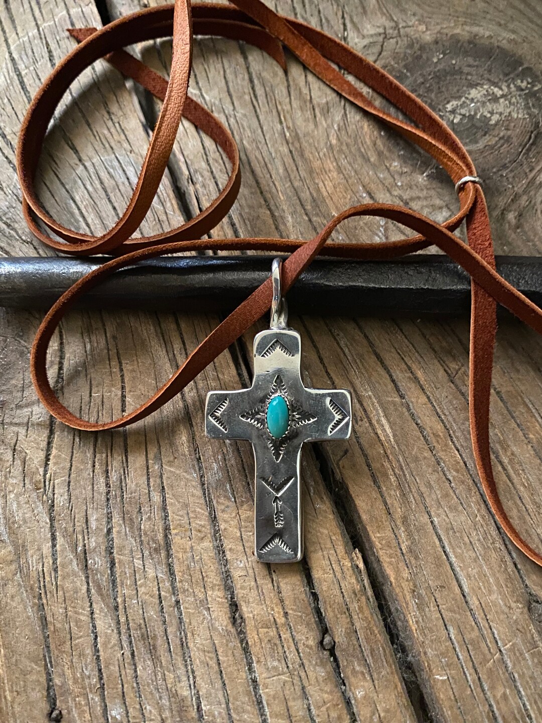Hand Forged Cross * Reversible * Natural Old Turquoise Sundance Artist ...