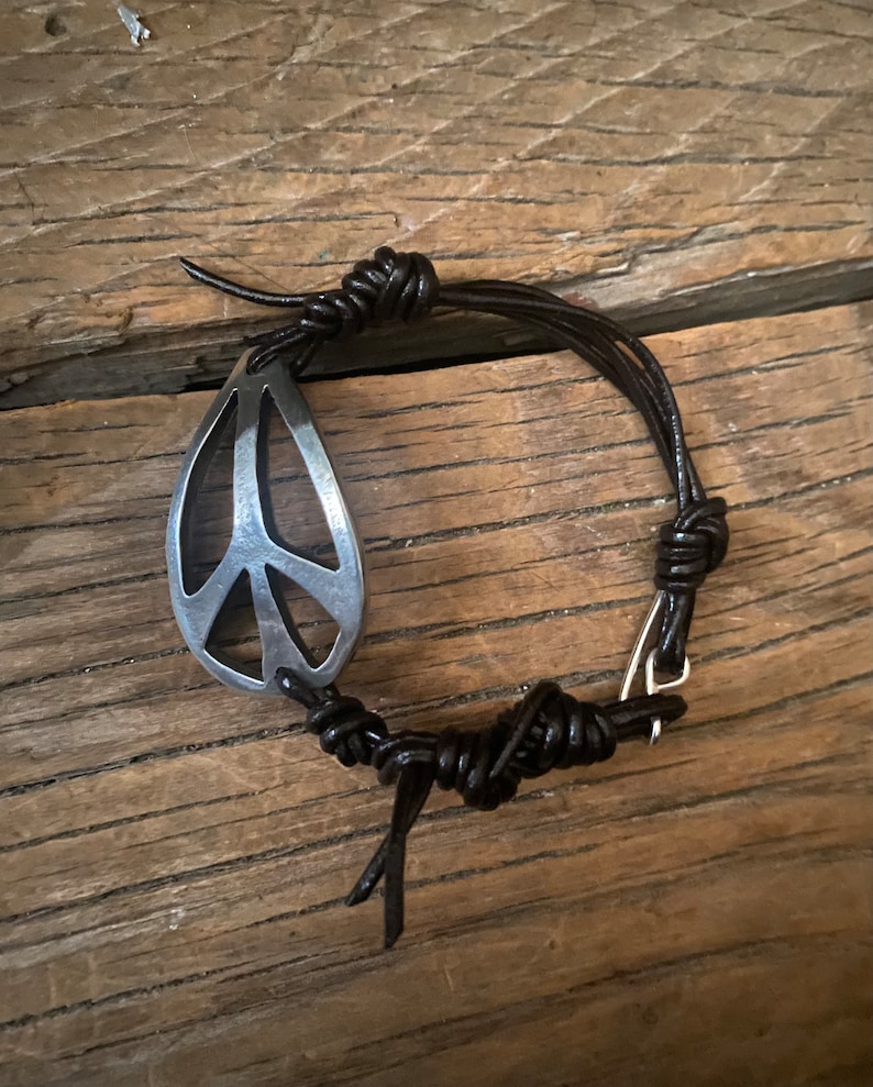 Peace Sign on Leather Cuff Bracelet With Gift Box - Etsy