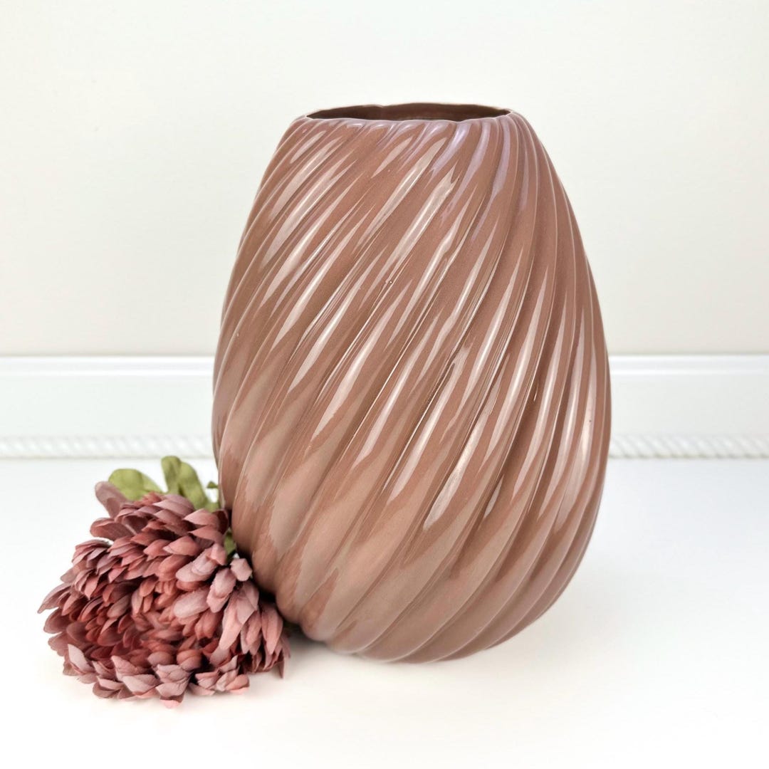 Pretty Mauve 80s Art Deco Swirl Ceramic Vase: Large Postmodern Dusty ...