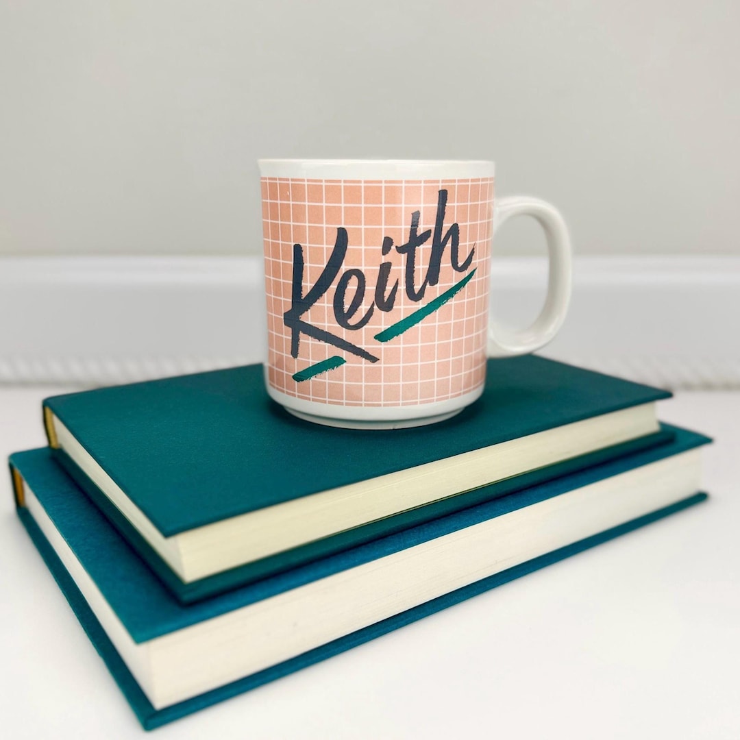 Funny 80s “keith” Name Coffee Mug – Vintage Peach Grid Papel USA Coffee ...