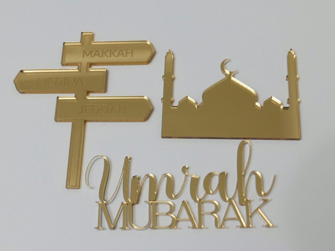 Umrah Mubarak Cake Charm & Topper Set | Acrylic Mirror Toppers ...