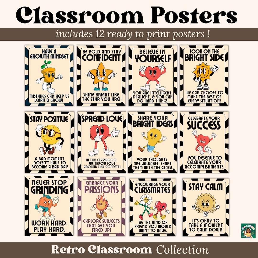 Retro Classroom Poster Set: Inspirational Art Prints (digital Download ...