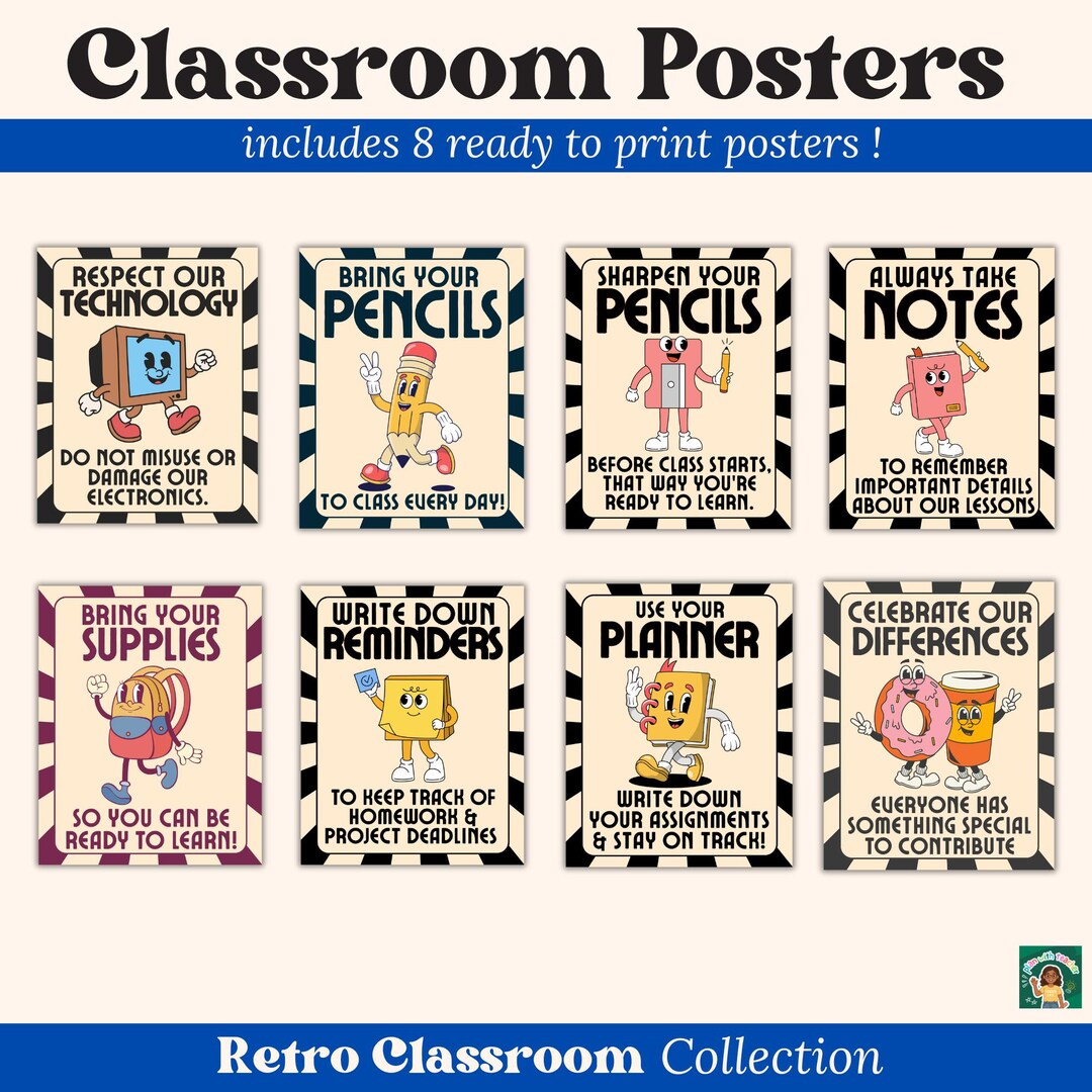 Retro Classroom Poster Set - Retro Classroom Posters, School Poster ...