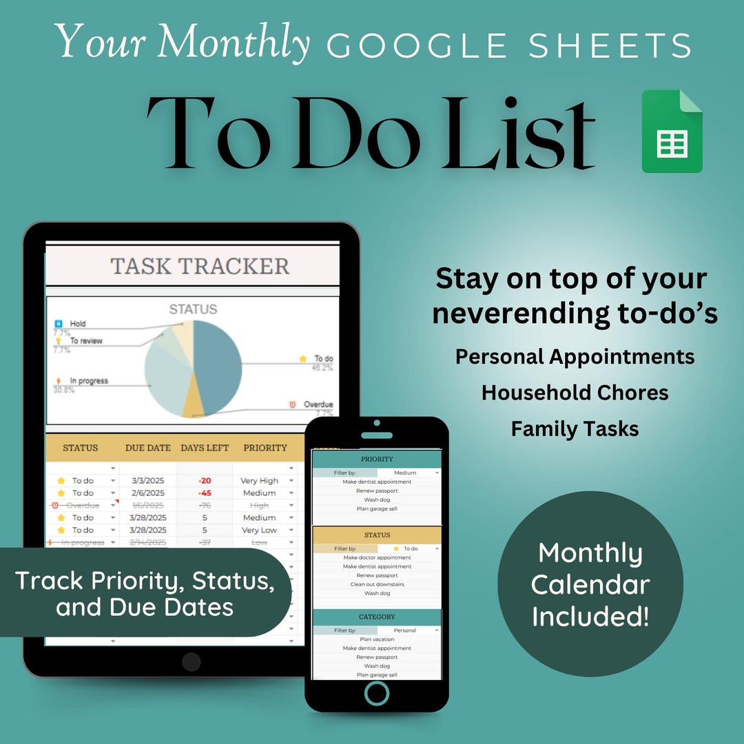 To Do List Digital Task Tracker Spreadsheet to Do Productivity Planner ...