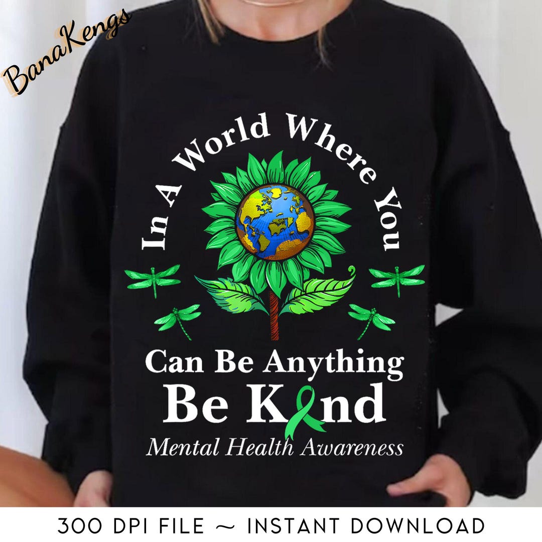 Be Kind Green Ribbon Sunflower Png, Mental Health Awareness Digital ...