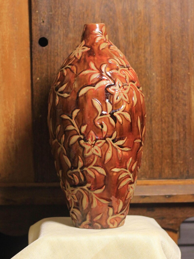 Vietnamese Bien Hoa Ceramic Vase – Handcrafted Floral Relief Art, Asian ...