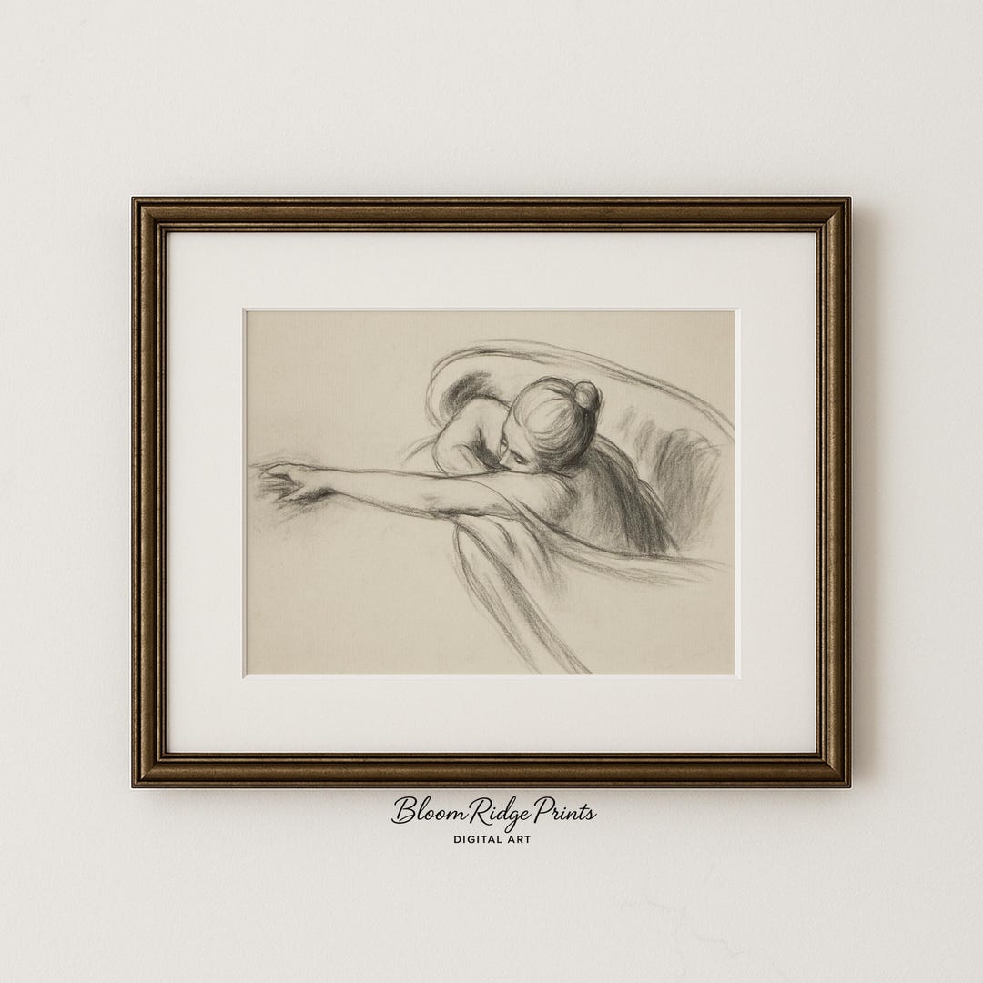 Minimalist Woman in Bathtub Sketch | Vintage Bathroom Art (digital ...