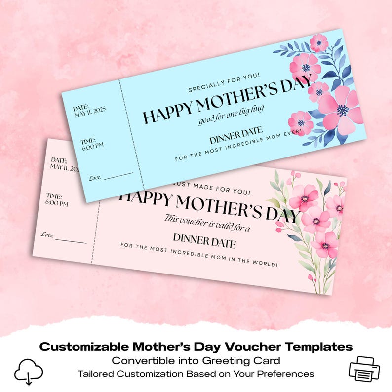 Editable Mother's Day Voucher | Printable Floral Coupon Card for Mom ...