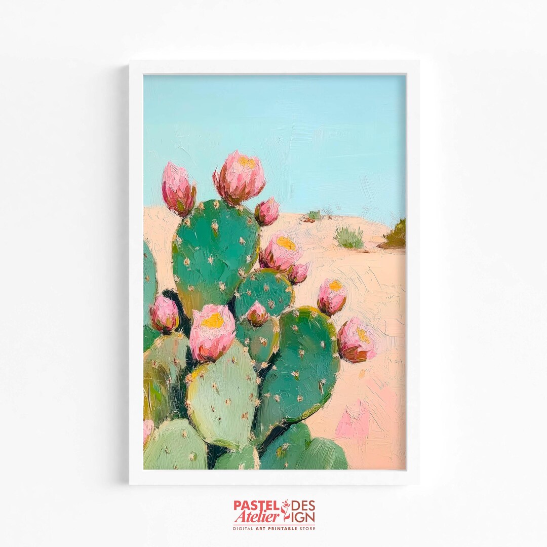 Cactus and Desert Landscape Wall Art, Cactus Painting Printable, Cactus ...