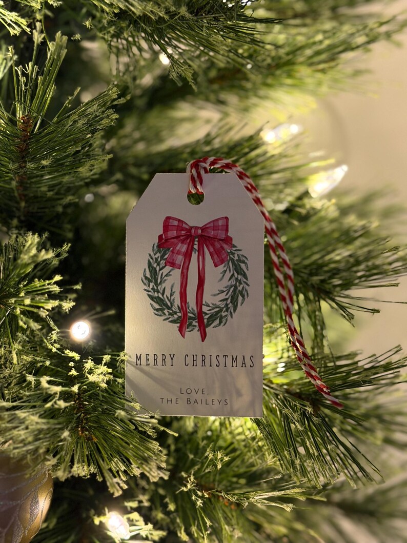 Custom Christmas Gift Tags, Wreath and Bow Design - Etsy