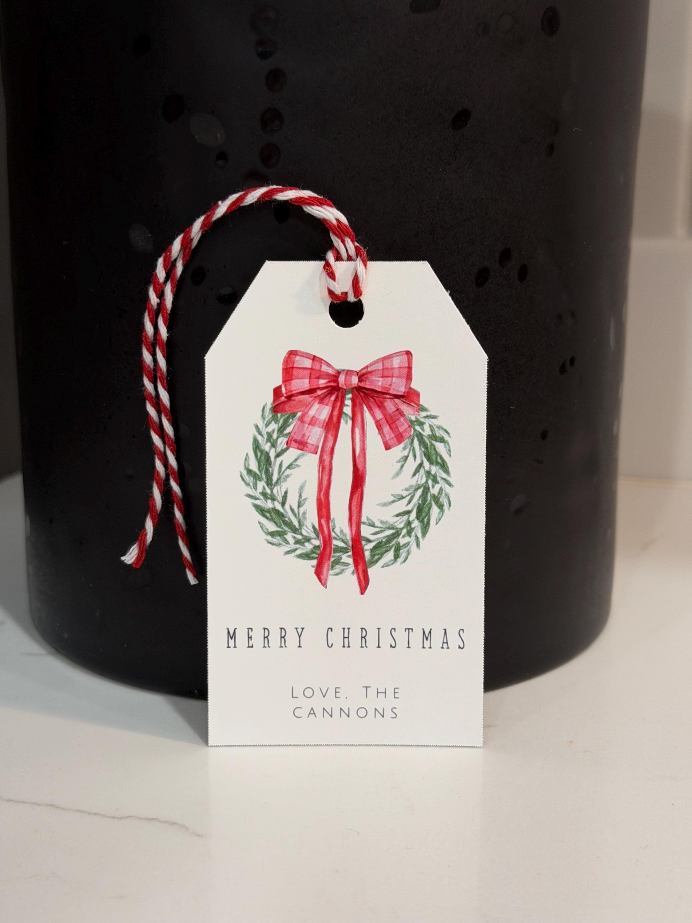 Custom Christmas Gift Tags, Wreath and Bow Design - Etsy