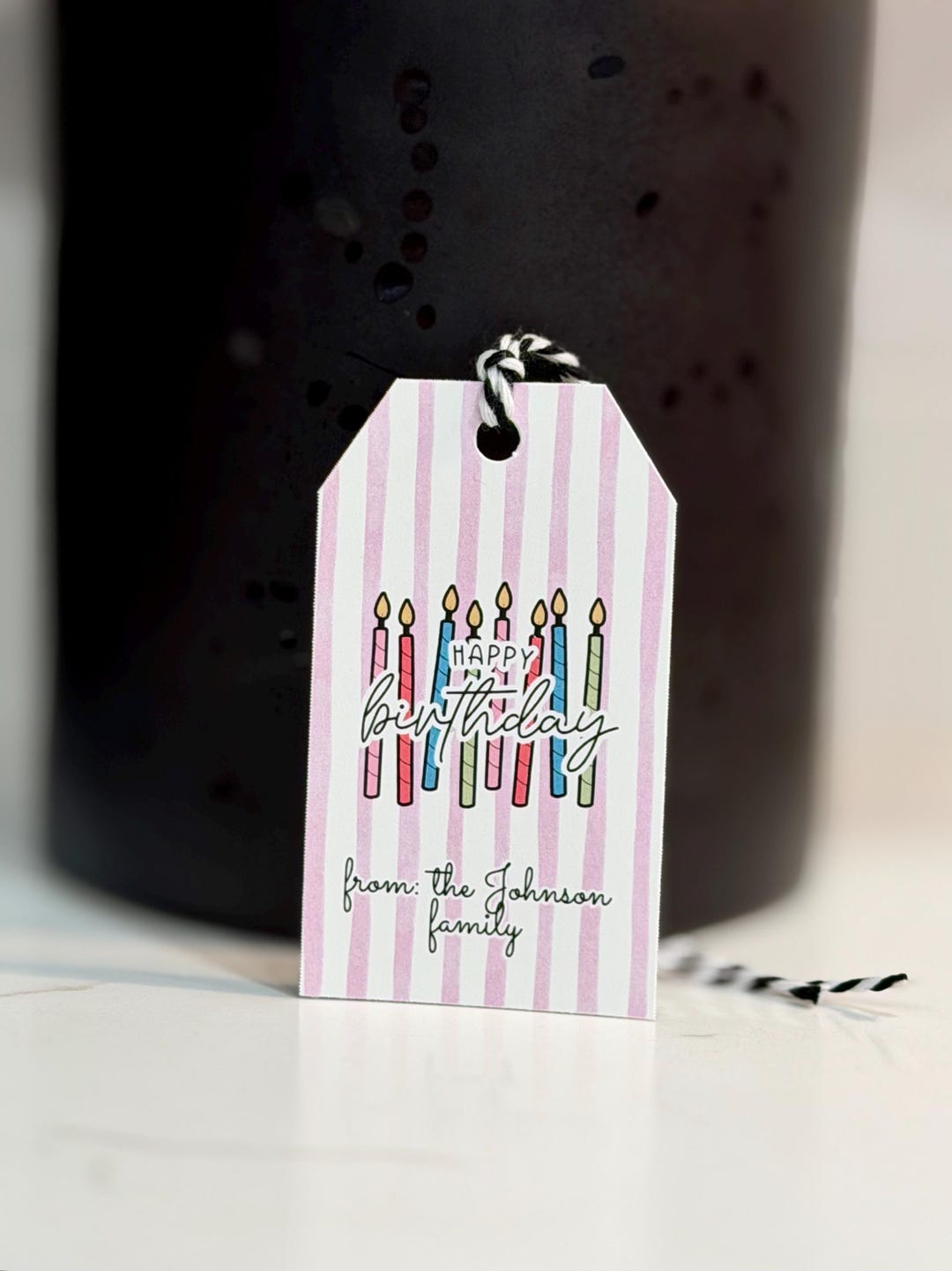Personalized Birthday Gift Tags • Pink Striped Candle Design - Etsy