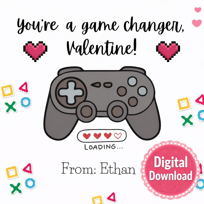 Gamer Valentine Card, Video Game Controller, Kids Valentine's Day ...