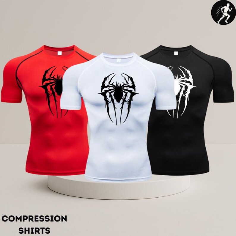 Spiderman Compression Shirt for Men – Superhero Gym Top – Black ...