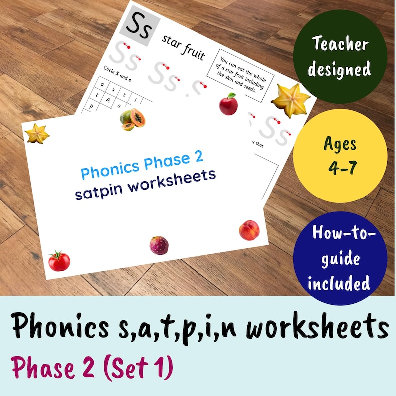 Phase 2 Phonics Worksheets, Set 1 (satpin), Early Years (digital ...