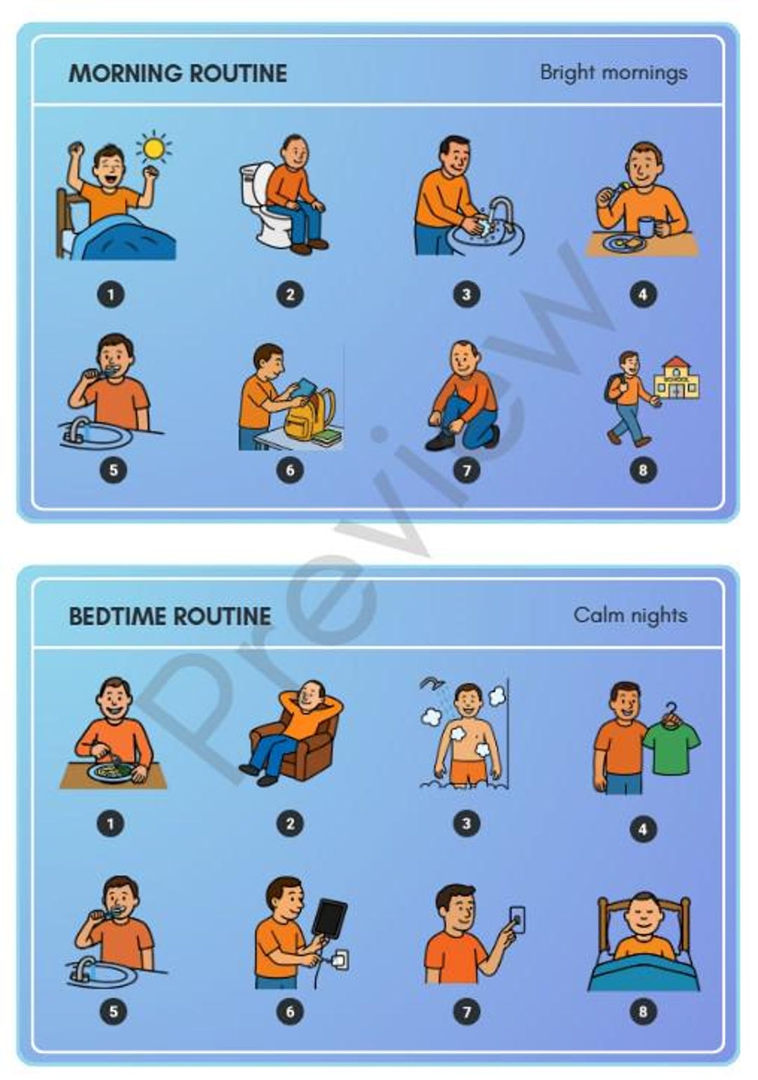 Morning and Bedtime Routine Visual Chart | Editable Canva Template - Etsy