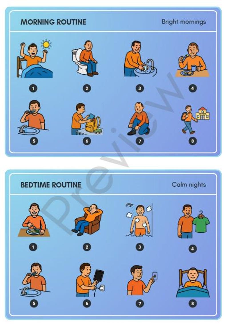 Morning and Bedtime Routine Visual Chart | Editable Canva Template - Etsy