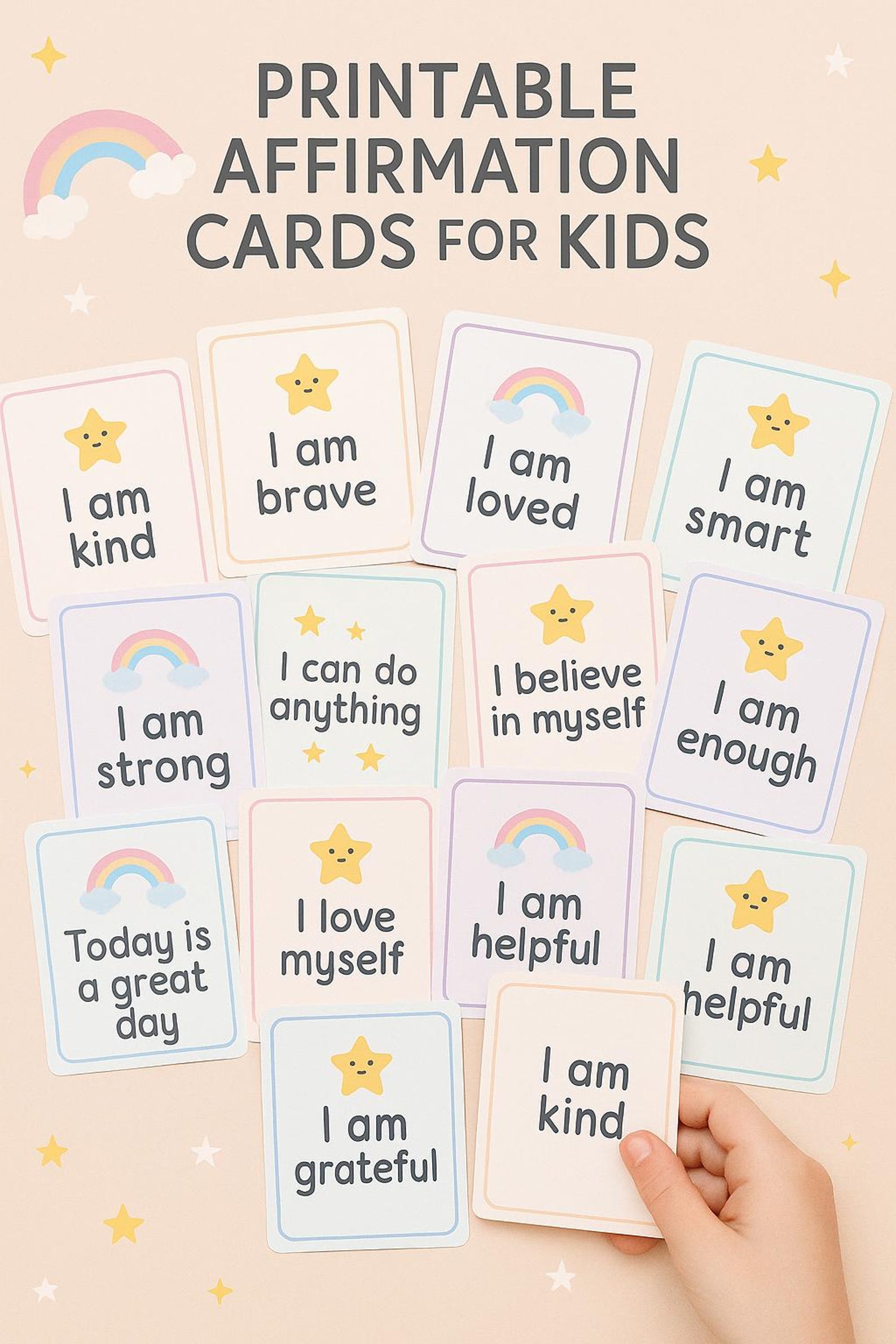 Printable Affirmation Cards for Kids – 12 Positive Pastel Rainbow Cards ...
